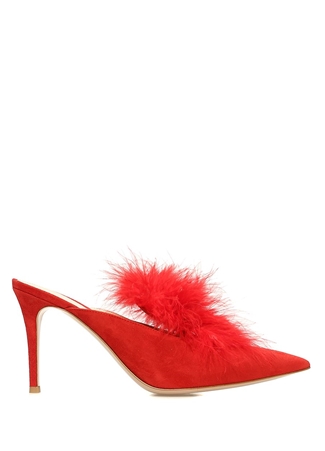 Gianvito Rossi Kadın Constance Kırmızı Tüylü Süet Terlik 36 EU