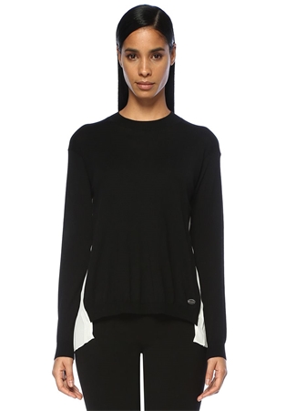 Vionnet Kadın Siyah Beyaz Sırtı Pilili İpek Detaylı Kazak 42 IT