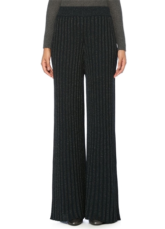 Roberto Collina Kadın Yeşil Simli Yüksek Bel Ribli Bol Paça Pantolon S EU