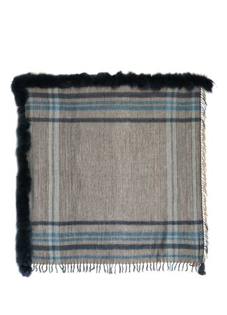 Gaynor Kadın Pentas Kefiah Lacivert Peluş Detaylı Yün Şal Mavi EU