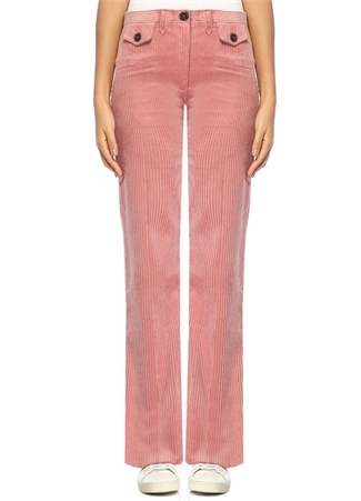 Alexa Chung Kadın Pembe Yüksek Bel Boru Paça Kadife Pantolon 0 US