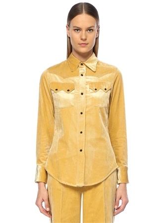 THE GIGI Kadın Veta Sarı Çıtçıtlı Kadife Gömlek M EU