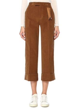THE GIGI Kadın Irma Kamel Normal Bel Crop Kadife Pantolon Kahverengi 40 IT