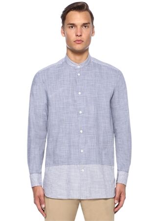 Barena Erkek Mavi Mikro Desenli Dik Yaka Gömlek 46 IT