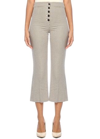 Veronica Beard Kadın Zap Yüksek Bel Kazayağı Desenli Crop Pantolon 0 US