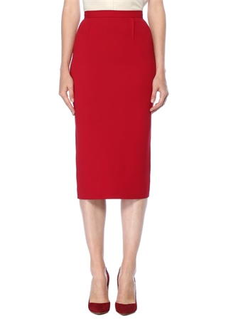 Roland Mouret Kadın Slim Fit Kırmızı Dar Midi Etek 8 US
