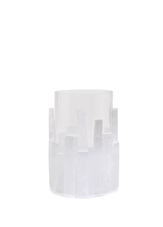Luxuria Selenite Large Beyaz Taş Detaylı Cam Şamdan