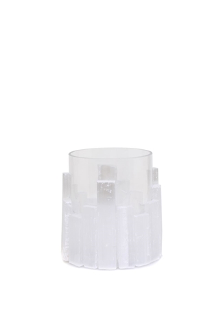 Luxuria Selenite Small Beyaz Taş Detaylı Cam Şamdan