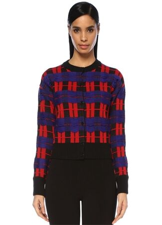 Versace Kadın Kırmızı Siyah Simli Ekoseli Nakış Detaylı Hırka Yeşil 38 IT