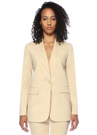 Theory Kadın Fluid Ekru Şal Yaka Düğme Kapatmalı Keten Blazer Bej 6 US