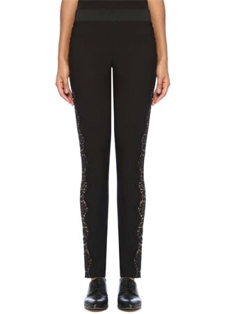 Stella McCartney Kadın Siyah Normal Bel Yanları Dantel Detaylı Tayt 40 IT