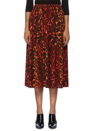 Stella McCartney Kadın Leopar Desenli Midi İpek Etek Kırmızı 42 IT