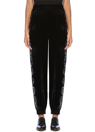 Stella McCartney Kadın Siyah Yüksek Bel Yanları Dantelli Kadife Pantolon 38 IT