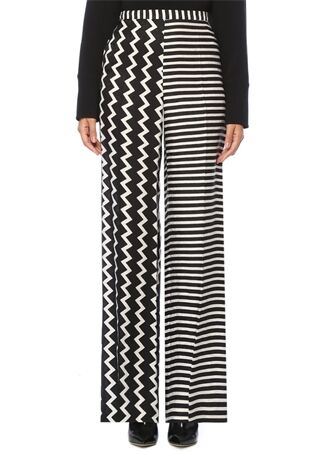 Stella McCartney Kadın Siyah Beyaz Yüksek Bel Çizgili İpek Pantolon 40 IT