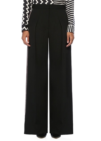 Stella McCartney Kadın Siyah Yüksek Bel Yanları Şeritli Yün Pantolon 40 IT