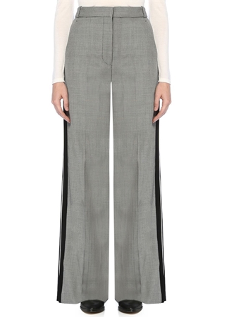 Stella McCartney Kadın Siyah Beyaz Kazayağı Desenli Şeritli Yün Pantolon Lacivert 38 IT