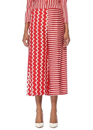Stella McCartney Kadın Kırmızı Beyaz Yüksek Bel Bol Paça İpek Pantolon 40 IT
