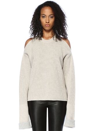 Stella McCartney Kadın Bej Omzu Açık Yün Kazak 42 IT