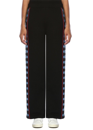Stella McCartney Kadın Siyah Bol Paça Şerit Logolu Pantolon 40 IT
