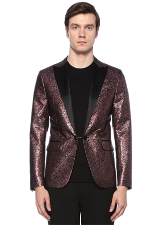 Dsquared2 Erkek Siyah Bordo Kırlangıç Yaka Leopar Desenli Ceket 46 IT