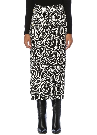 Marni Kadın Siyah Beyaz Yanı Kuşaklı Midi Saten Anvelop Etek 40 IT