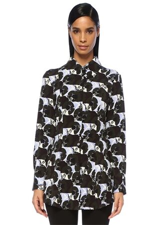 Marni Kadın Colourblock Çiçek Desenli Krep Gömlek Haki 44 IT