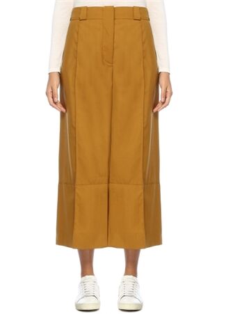 Marni Kadın Hardal Yüksek Bel Bol Paça Crop Yün Pantolon Kahverengi 42 IT