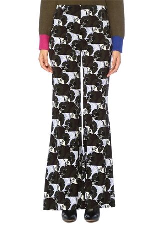 Marni Kadın Haki Yüksek Bel Çiçekli Bol Paça Pantolon 46 IT