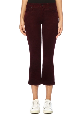 7 For All Mankind Kadın Cropped Boot Bordo Bol Paça Kadife Pantolon 24 US