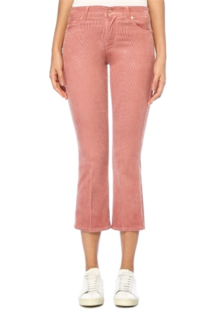 7 For All Mankind Kadın Cropped Boot Pembe Bol Paça Kadife Pantolon 26 US