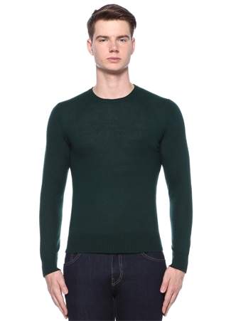 Prada Erkek Yeşil Bisiklet Yaka Örgü Dokulu Kaşmir Kazak 50 IT