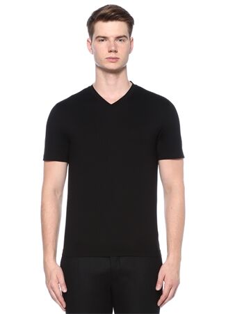 Prada Erkek Siyah V Yaka Basic T-shirt M IT