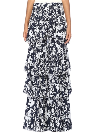 Stella&Amelia Kadın Lolita Lacivert Çiçekli Volanlı Şifon Pantolon Mavi M EU