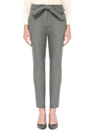 Eleventy Kadın Gri Beli Kuşaklı Dar Paça Yün Pantolon 42 IT