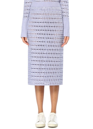 Kenzo Kadın Lila Taşlı Delik Detaylı Midi Yün Kalem Etek Mor S EU