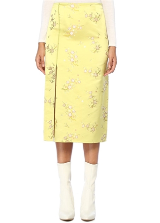 Kenzo Kadın Cheongsam Flower Yeşil Yırtmaçlı Midi Etek Bej 34 FR