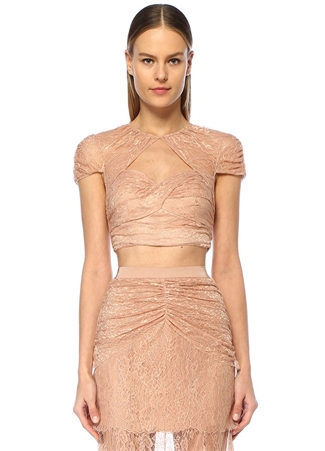 Alice McCall Kadın Sweetly Altın Rengi Önü Dekolteli Crop Dantel Bluz Pembe 0 US