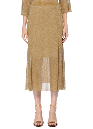 Alice+Olivia Kadın Gold Ribli Midi Triko Etek Altın Rengi S EU