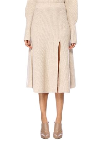 Altuzarra Kadın Calvin Bej Yırtmaç Detaylı Ribli Midi Kaşmir Etek M EU