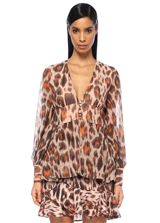 Cameo Kadın Sweet Thing V Yaka Leopar Desenli Bluz Kahverengi M EU