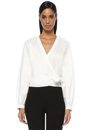 Rag&Bone Kadın Prescott Beyaz V Yaka Bağcıklı Keten Bluz M EU