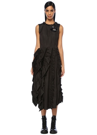 Moncler Genius Kadın 4 Simone Rocha Siyah İşlemeli Midi Elbise US
