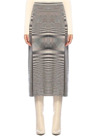 Missoni Kadın Çizgili Yırtmaç Detaylı Midi Kaşmir Etek Siyah 42 IT