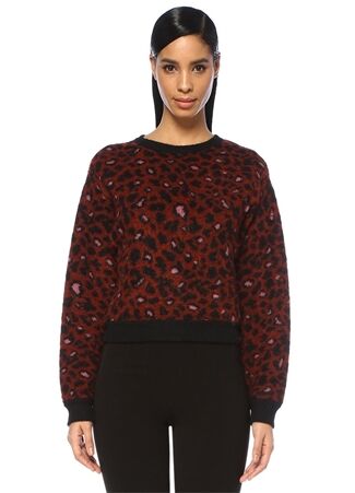 Missoni Kadın Kiremit Leopar Desenli Düşük Kol Yün Kazak Kahverengi 42 IT