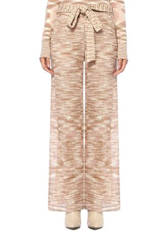 Missoni Kadın Bej Pembe Yüksek Bel Kuşaklı Yün Pantolon 38 IT