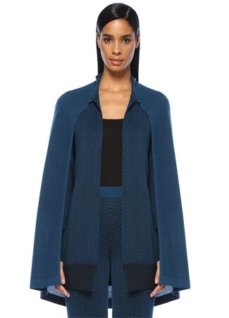 Missoni Kadın Mavi Pelerin Detaylı Örgü Yün Hırka 42 IT