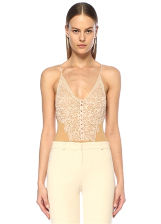 Jonathan Simkhai Kadın Altın Rengi Dantelli Düğme Detaylı Bluz Pembe XS EU