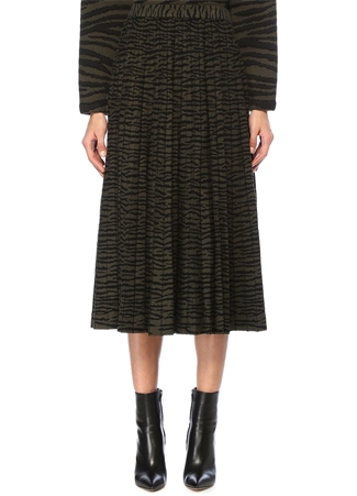 Proenza Schouler Kadın Yeşil Siyah Zebra Desenli Midi Triko Etek S EU