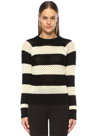 Proenza Schouler Kadın Siyah Beyaz Şerit Detaylı Yün Kazak M EU