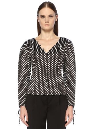 Milly Kadın Kayley Siyah Puantiyeli V Yaka Bluz 6 US